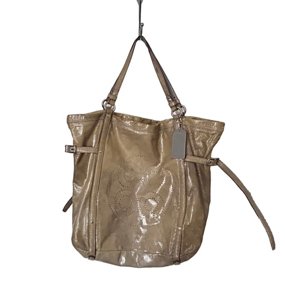 Coach | Bags | Coach Audrey Patent Leather Tote 736 Green Taupe Extra ...